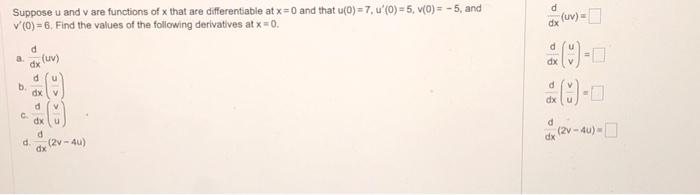 Solved Suppose u and v are functions of x that are | Chegg.com