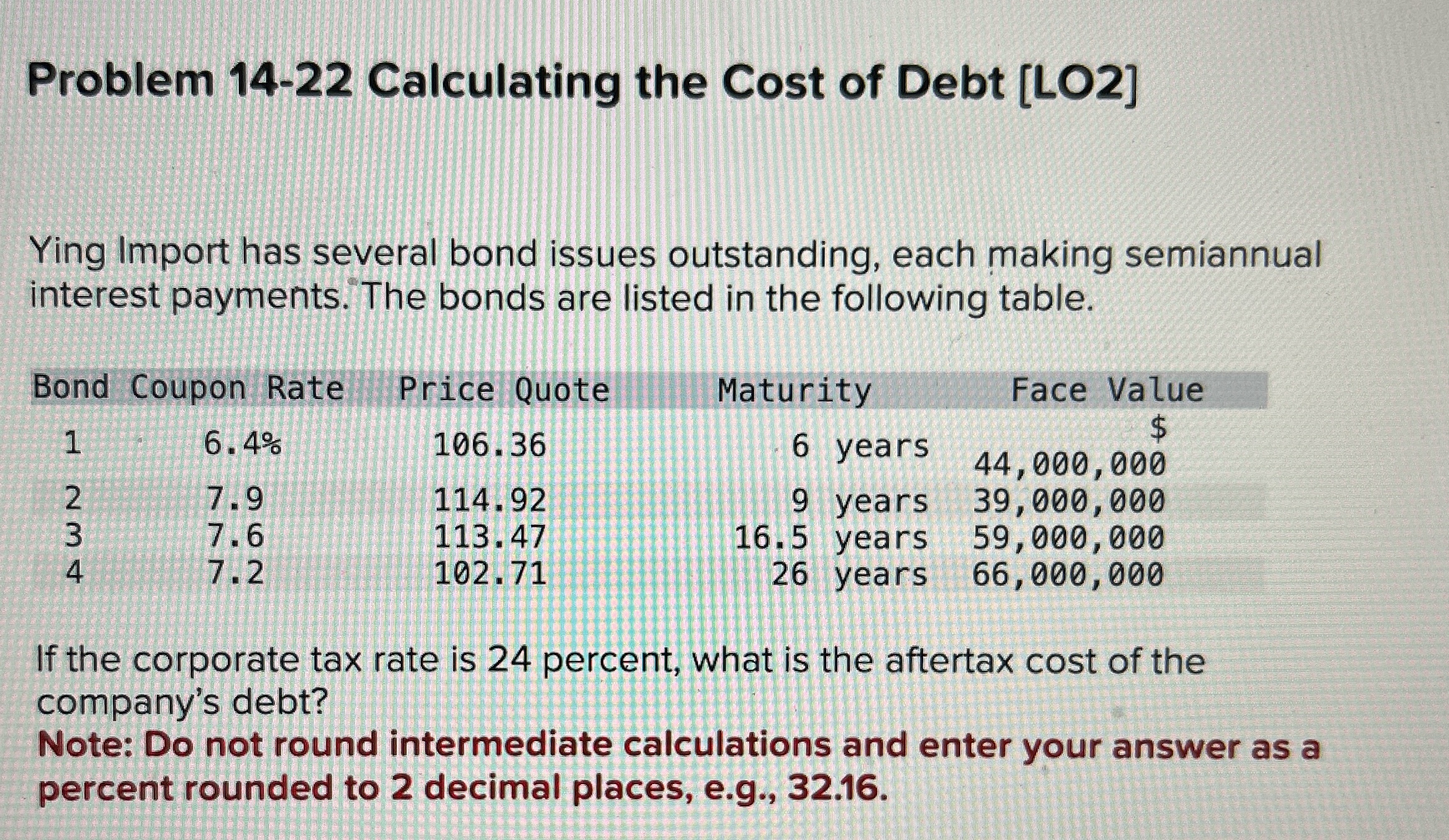 Solved Problem 14-22 ﻿Calculating the Cost of Debt [LO2]Ying | Chegg.com