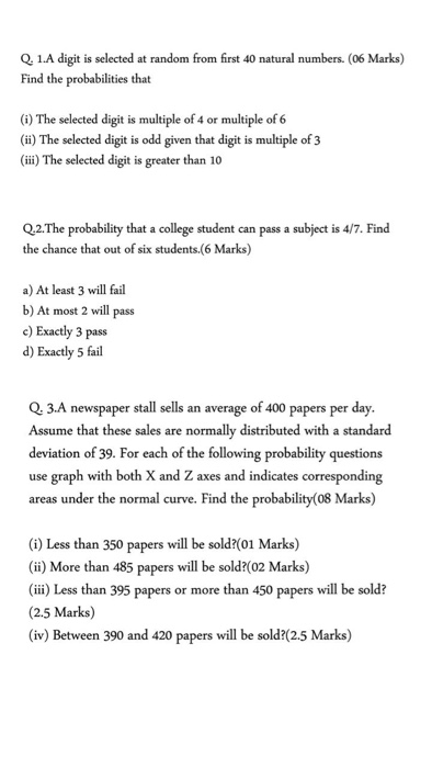 Solved Q. 1.A digit is selected at random from first 40 | Chegg.com