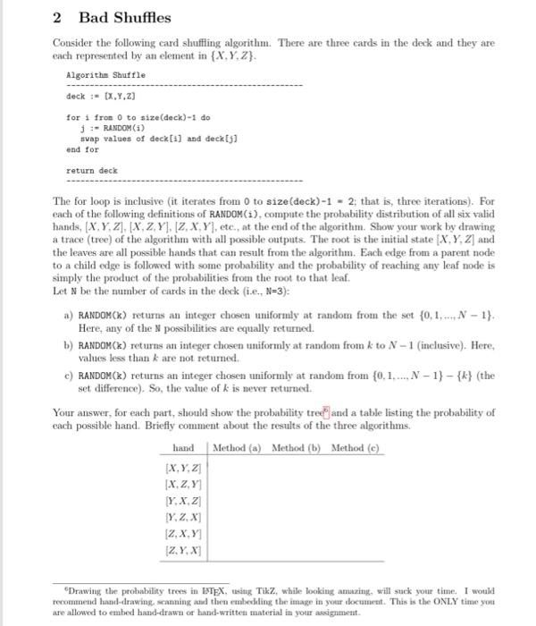 Solved 2 Bad Shuffles Consider the following card shuffling | Chegg.com