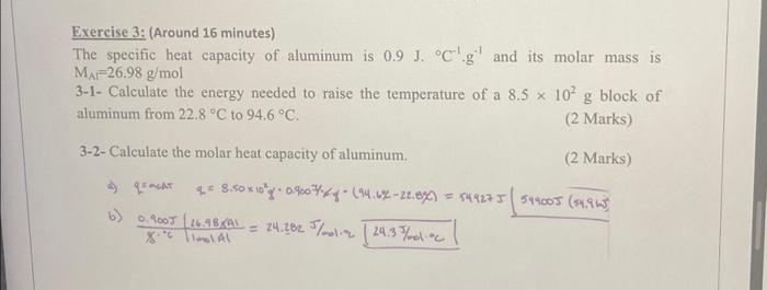 Solved Exercise 3: (Around 16 minutes) The specific heat | Chegg.com
