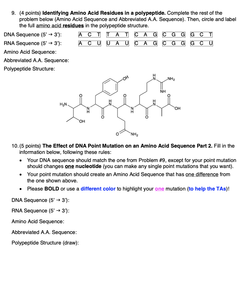 Solved 9. (4 ﻿points) ﻿Identifying Amino Acid Residues in a | Chegg.com