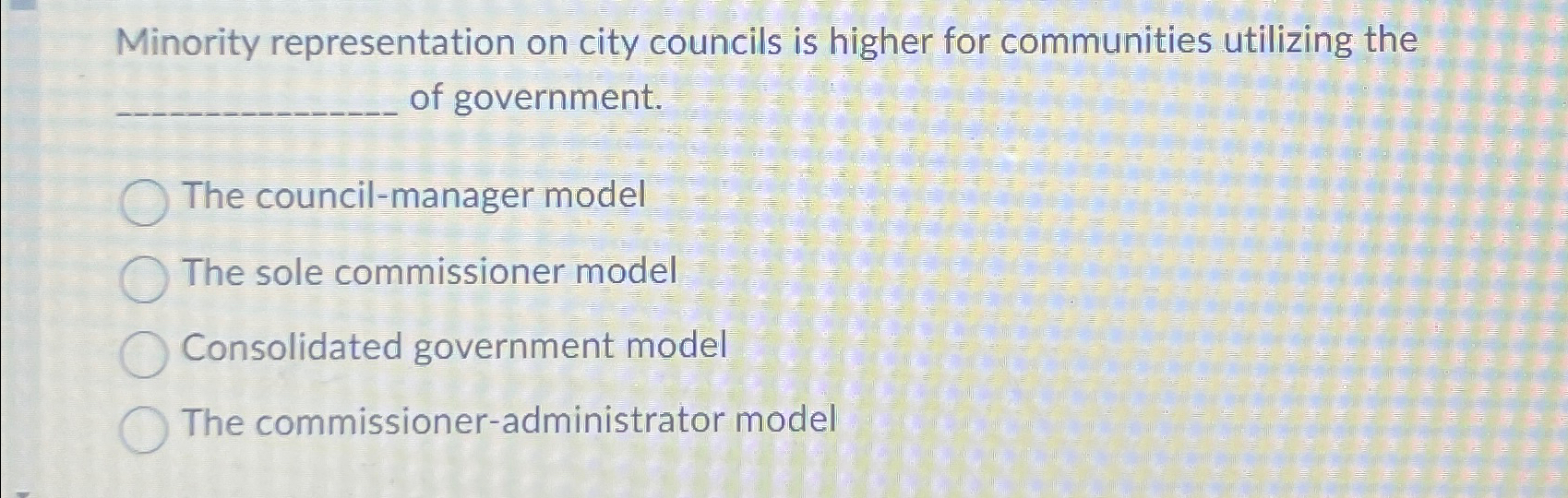 Solved Minority representation on city councils is higher | Chegg.com