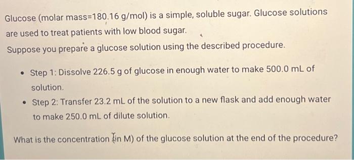 Solved Glucose (molar mass =180.16 g/mol) is a simple, | Chegg.com