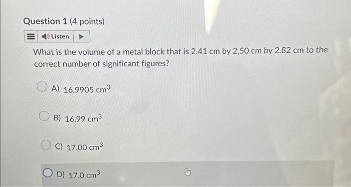 Solved What is the volume of a metal block that is 2.41 cm | Chegg.com