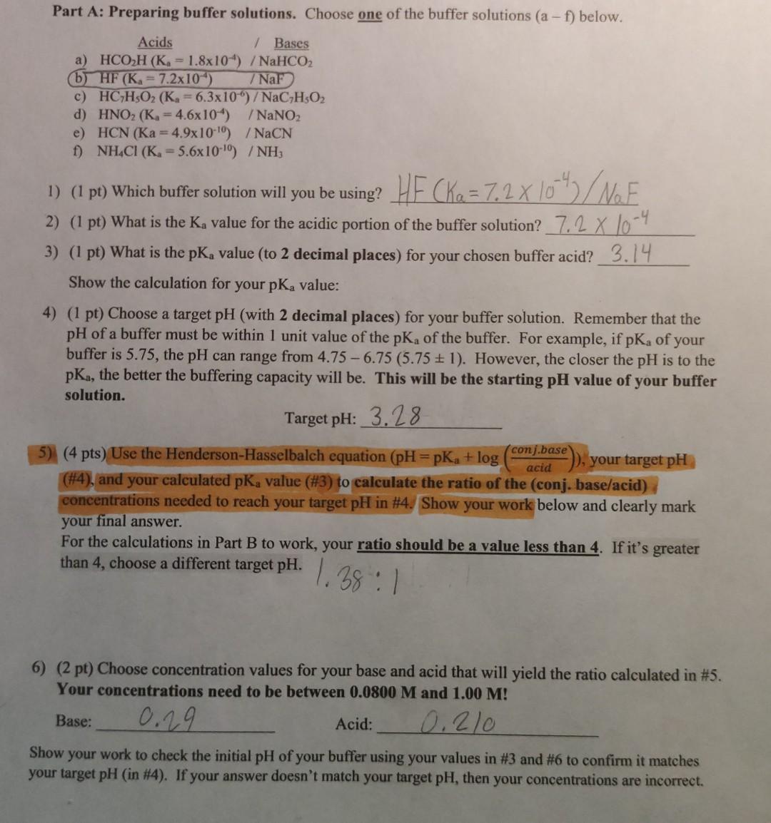 Solved Part A: Preparing buffer solutions. Choose one of the | Chegg.com