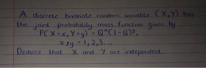 Solved A discrete bivariate random variable (X,Y) has the | Chegg.com
