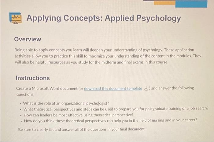 Solved w Applying Concepts: Applied Psychology M Overview | Chegg.com