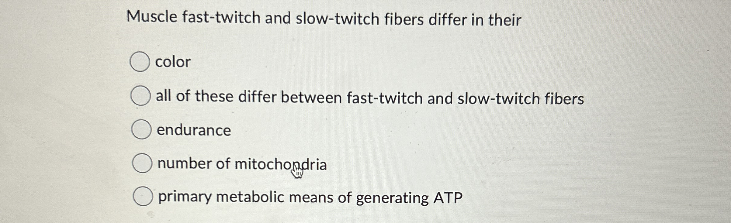 Solved Muscle fast-twitch and slow-twitch fibers differ in | Chegg.com