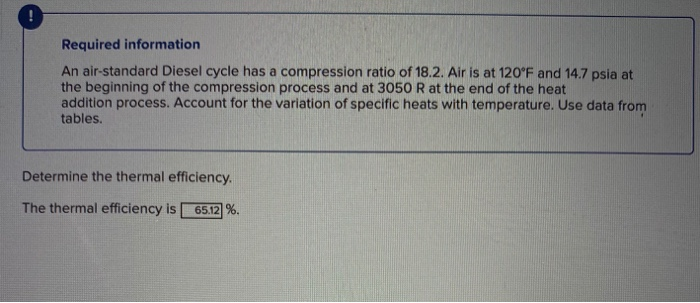 Solved Required information An air-standard Diesel cycle has | Chegg.com