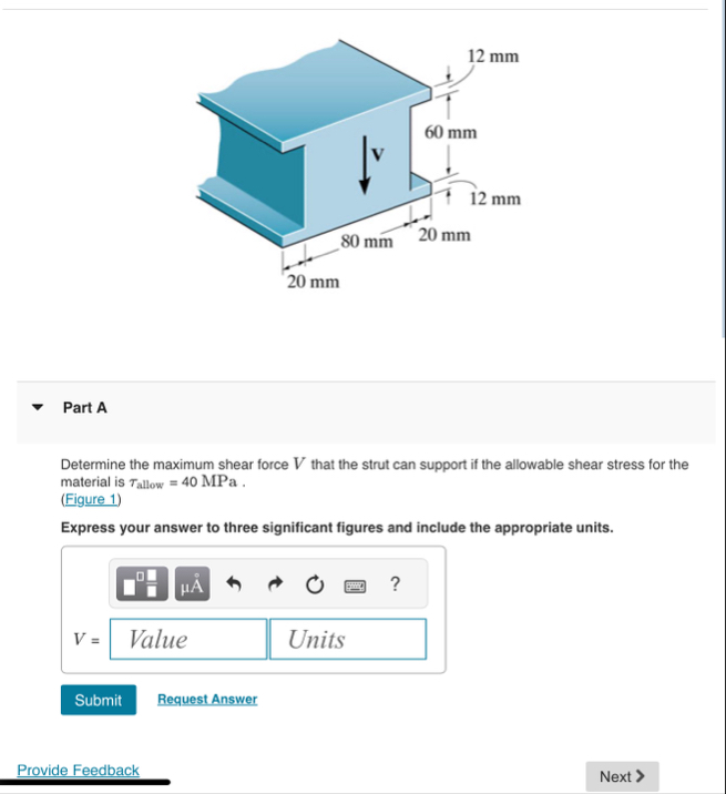 Solved Part ADetermine the maximum shear force V ﻿that the | Chegg.com