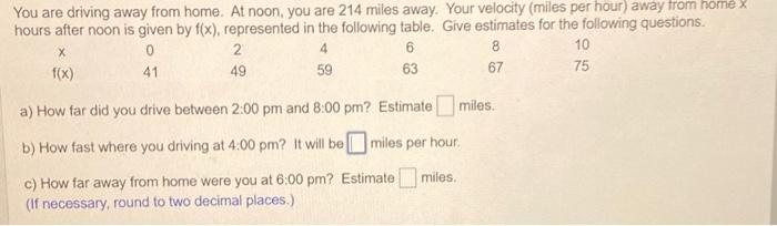 Solved You are driving away from home. At noon, you are 214 | Chegg.com