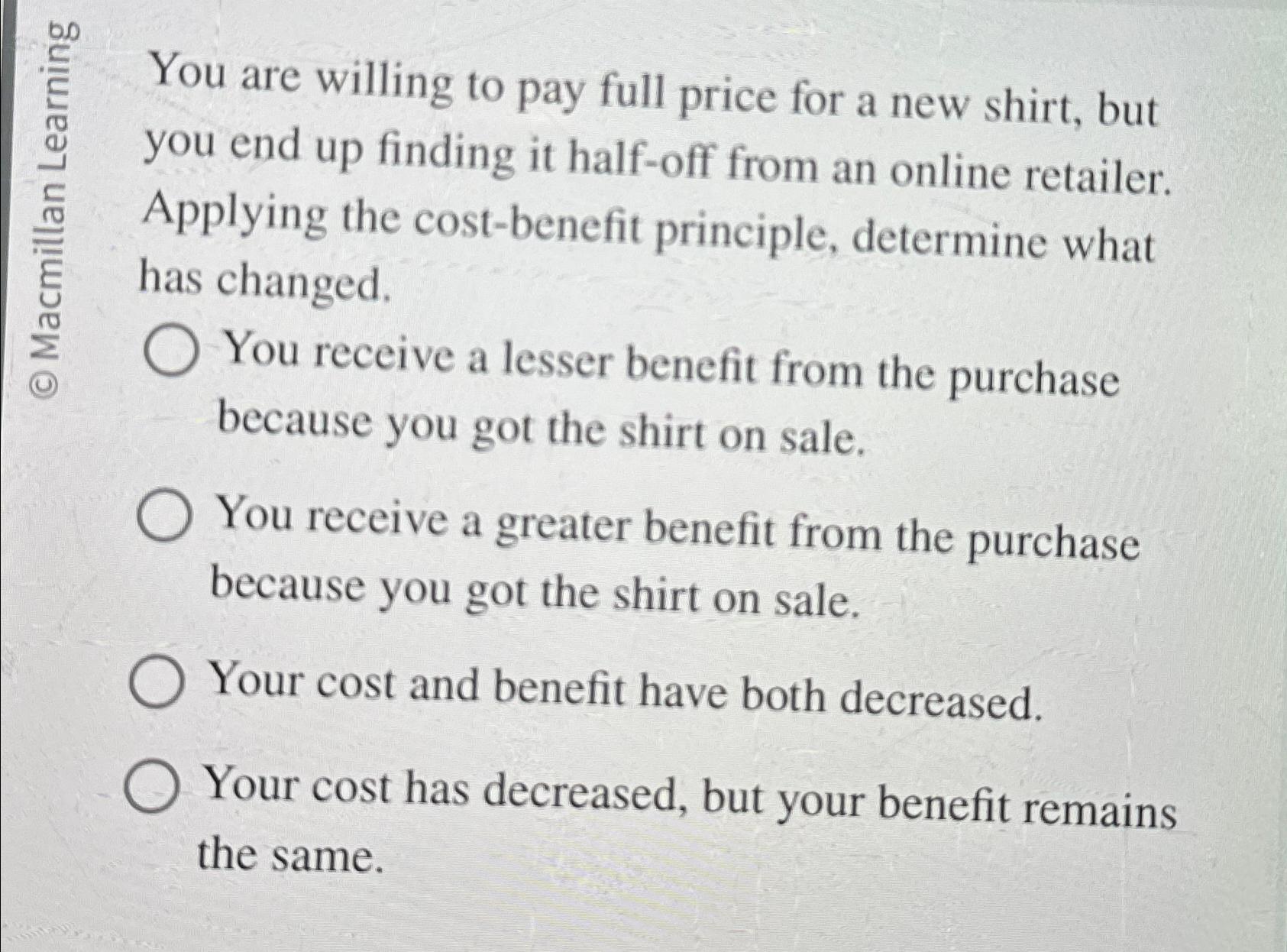 Solved You are willing to pay full price for a new shirt, | Chegg.com