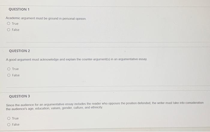 Academic argument must be ground in personal opinion | Chegg.com