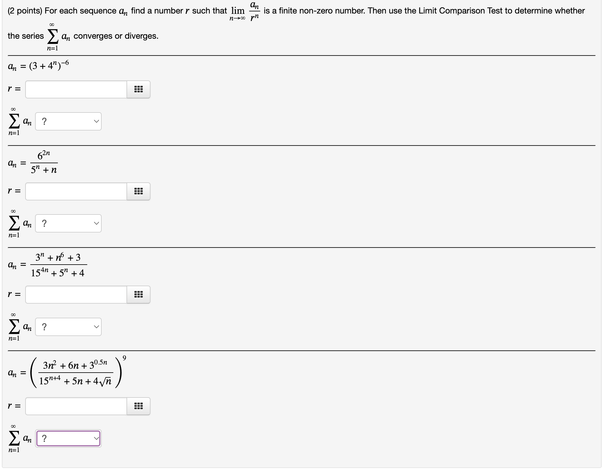 Solved (2 ﻿points) ﻿For each sequence an ﻿find a number r | Chegg.com