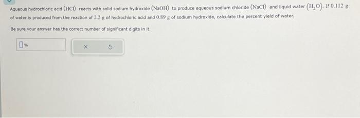 Solved Aqueous hydrochloric acid ( HCl ) reacts with solid | Chegg.com