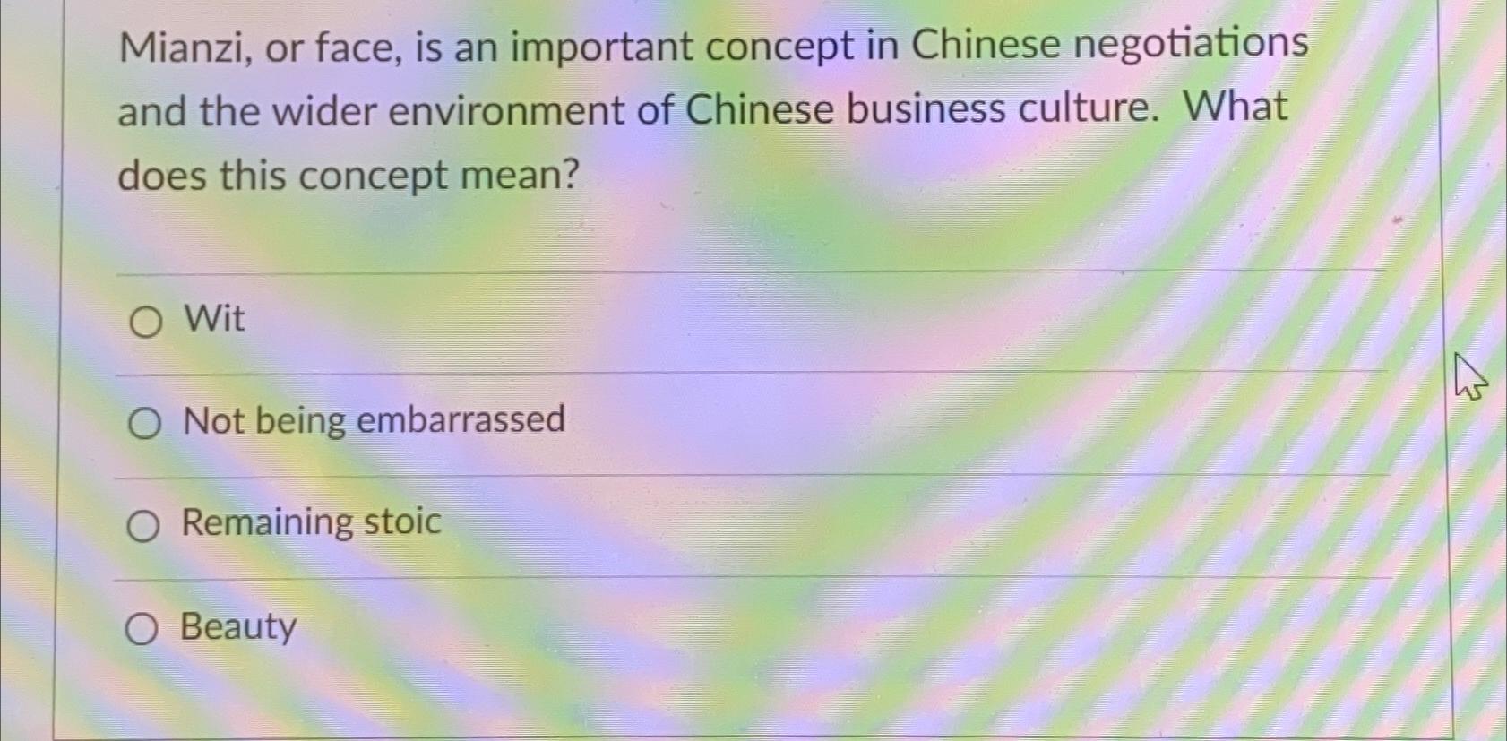 Solved Mianzi, or face, is an important concept in Chinese | Chegg.com