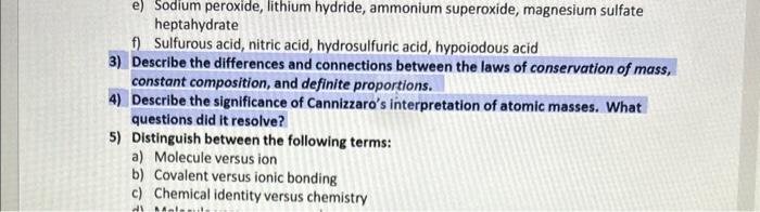 Solved e) Sodium peroxide, lithium hydride, ammonium | Chegg.com
