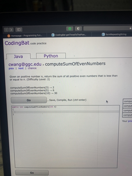 Solved Homepage - Programming Fun... CodingBat | Chegg.com