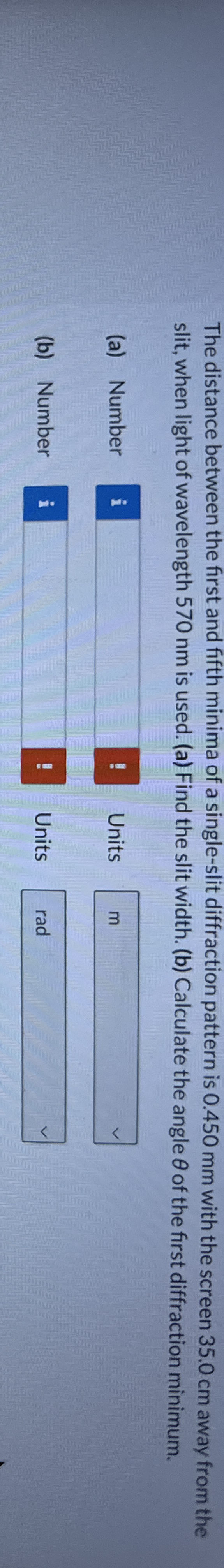 Solved The distance between the first and fifth minima of a | Chegg.com