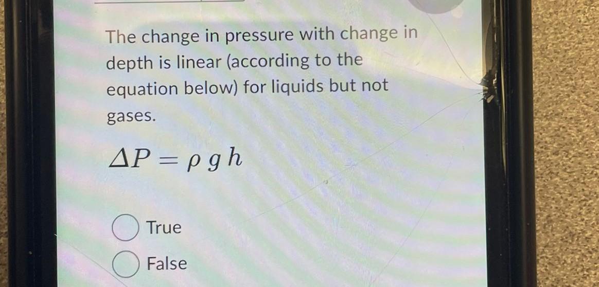 Solved The change in pressure with change in depth is linear | Chegg.com