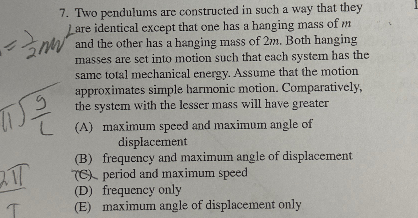 Solved Two pendulums are constructed in such a way that they | Chegg.com