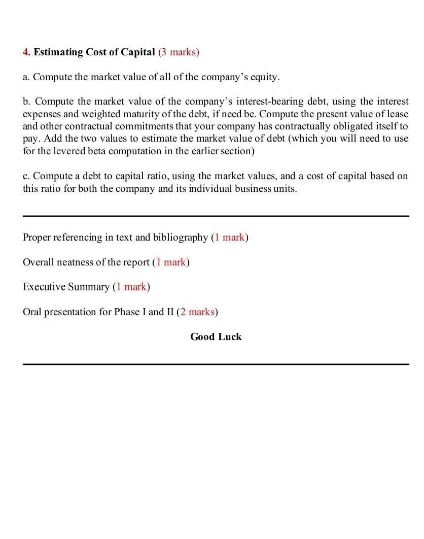 Solved 4. Estimating Cost of Capital (3 marks) a. Compute | Chegg.com