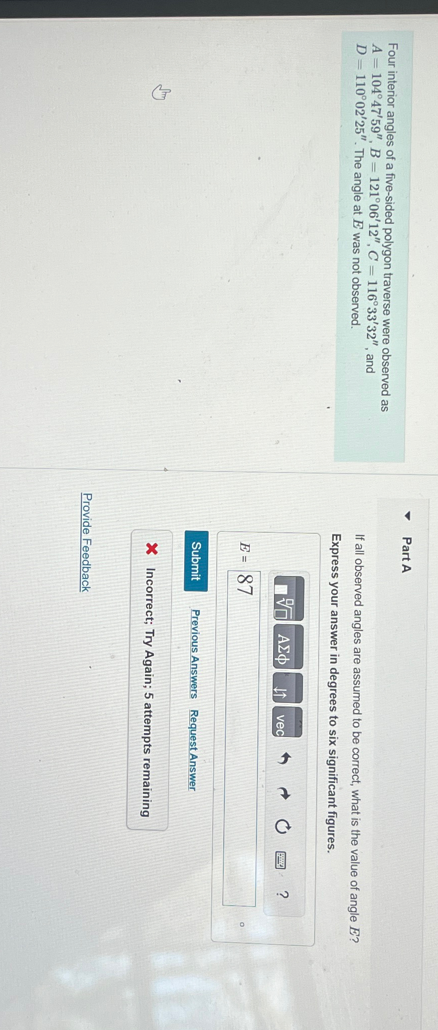 Solved Four interior angles of a five-sided polygon traverse | Chegg.com