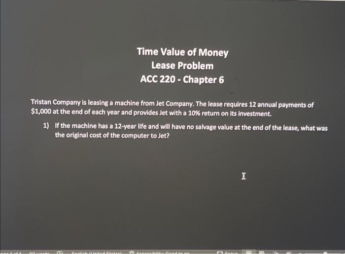 Solved Time Value of Money Lease Problem ACC 220 - Chapter 6 | Chegg.com