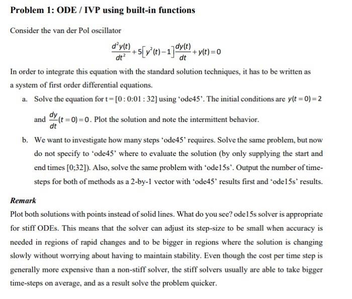 Solved Problem 1: ODE / IVP using built-in functions | Chegg.com