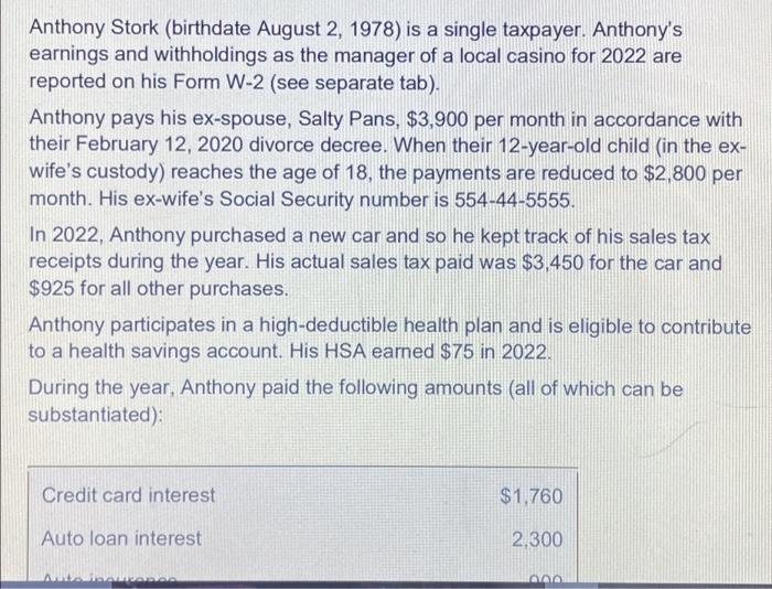 Anthony Stork (birthdate August 2, 1978) is a single | Chegg.com