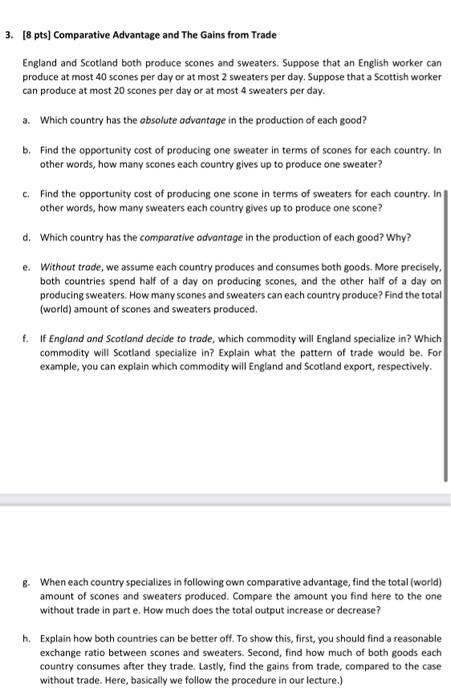 Solved 3. [8 pts] Comparative Advantage and The Gains from | Chegg.com