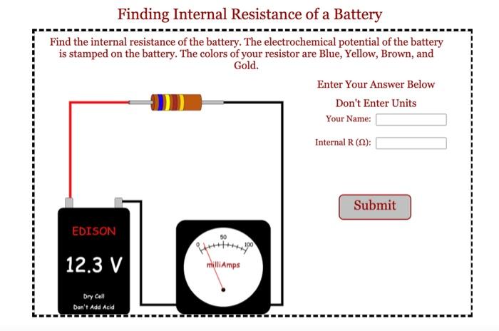 Solved Finding Internal Resistance of a Battery Find the | Chegg.com