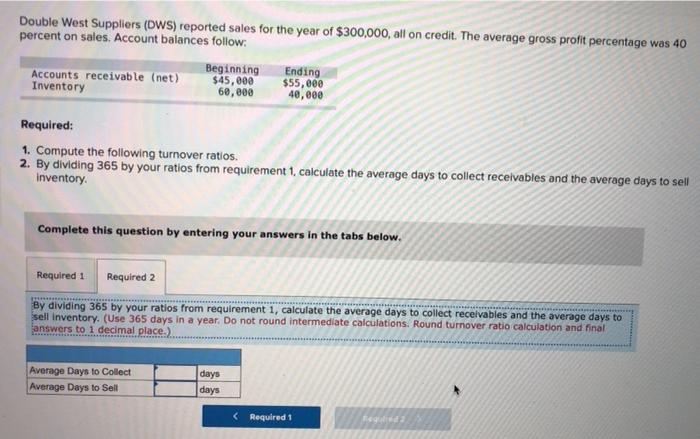 Solved Double West Suppliers (DWS) reported sales for the | Chegg.com