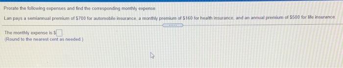 Solved Prorate the following expenses and find the | Chegg.com