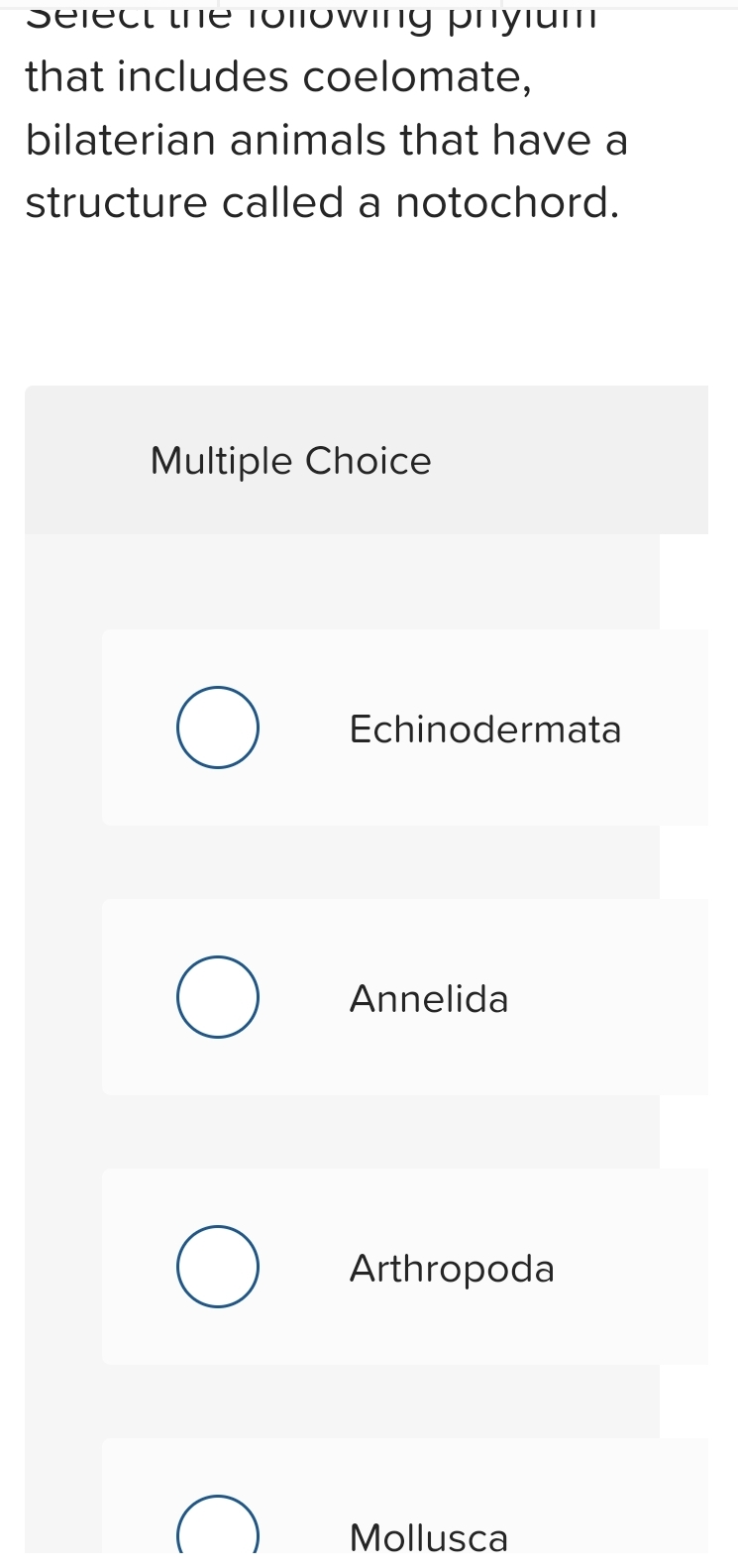 Solved seוect the phylum that includes coelomate, bilaterian | Chegg.com