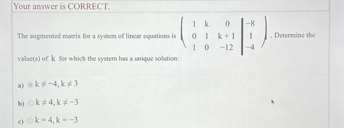 The augmented matrix for a system of linear equations | Chegg.com