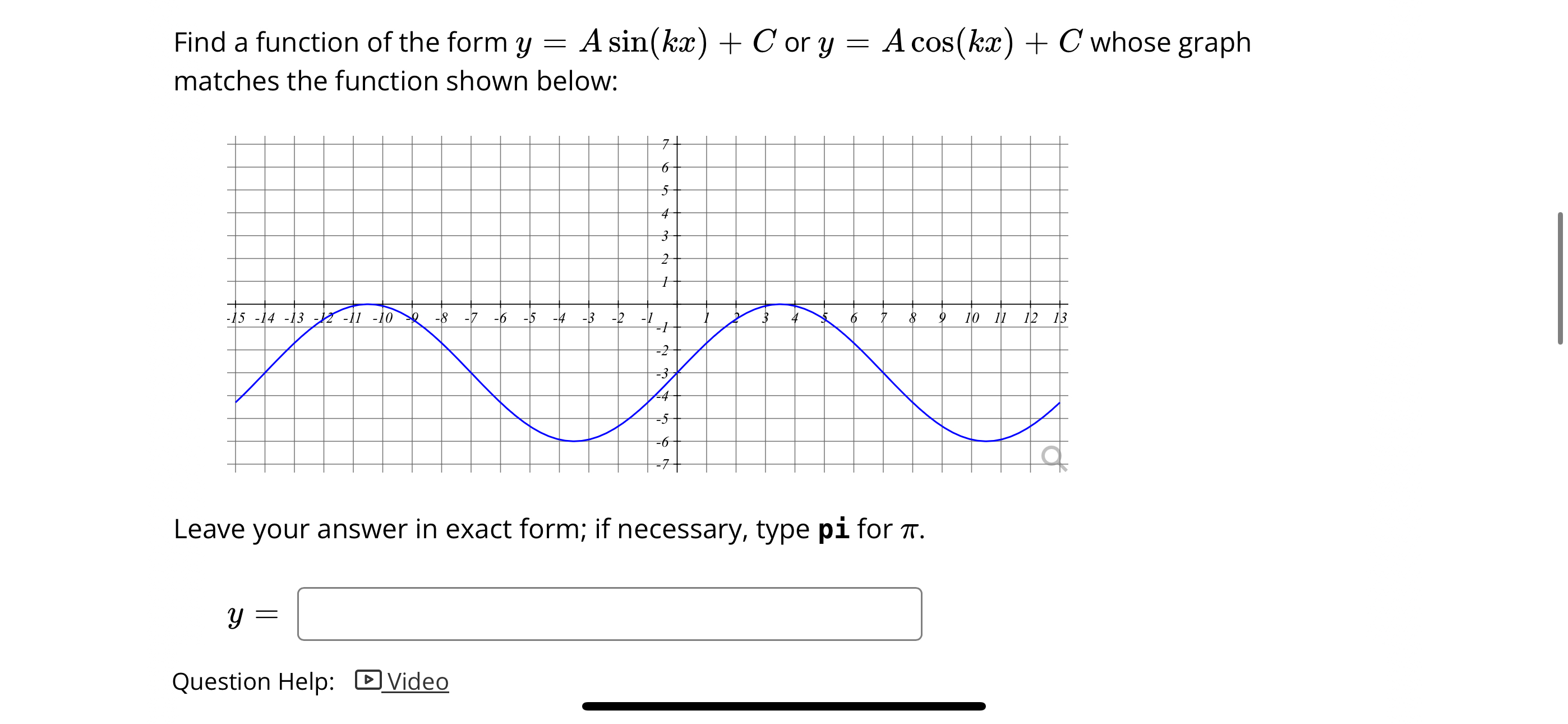 Solved Find a function of the form y=Asin(kx)+C ﻿or | Chegg.com