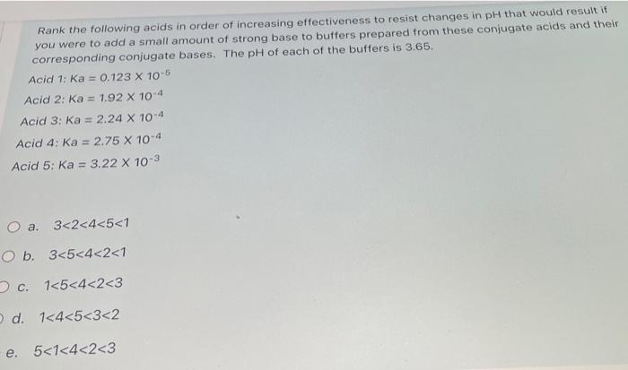 Solved Rank the following acids in order of increasing | Chegg.com