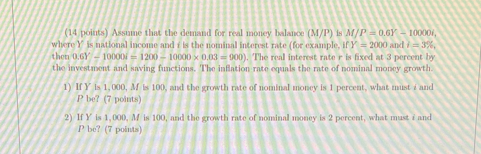 Solved (14 ﻿points) ﻿Assume that the demand for real money | Chegg.com
