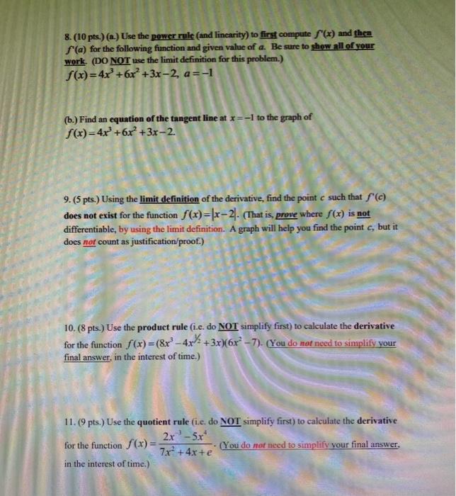 Solved 8. (10 pts.) (n) Use the power rule (and linearity) | Chegg.com