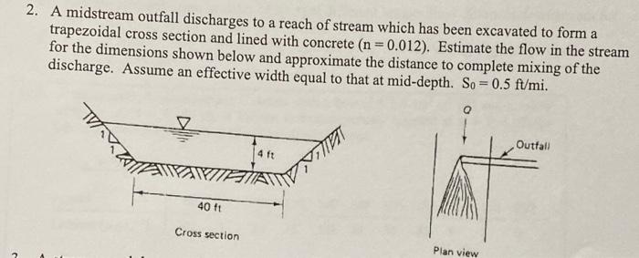 Solved 2. A midstream outfall discharges to a reach of | Chegg.com