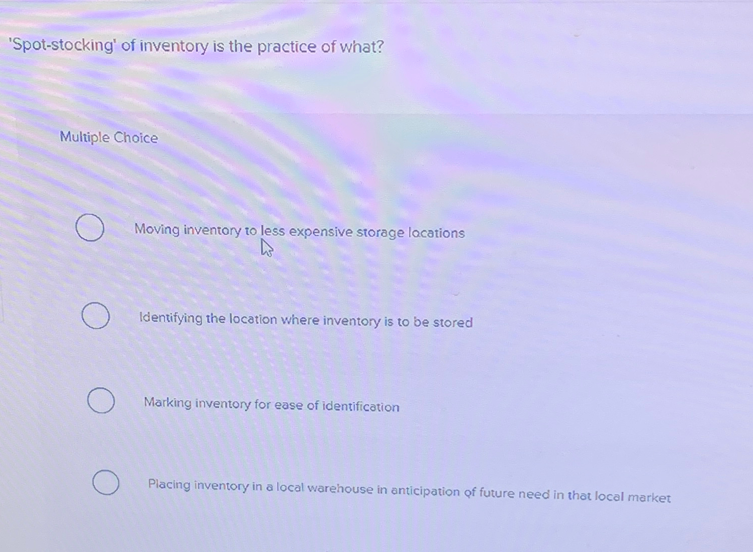 Solved 'Spot-stocking' of inventory is the practice of | Chegg.com