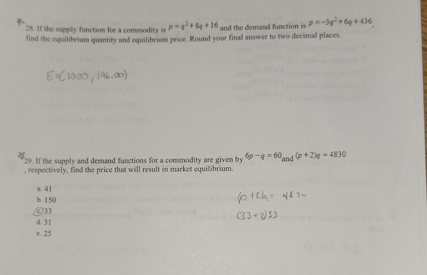 Solved 28. If the supply function for a commodity is | Chegg.com