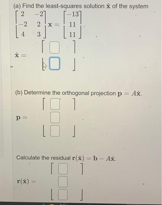 Solved (a) Find the least-squares solution x^ of the system | Chegg.com