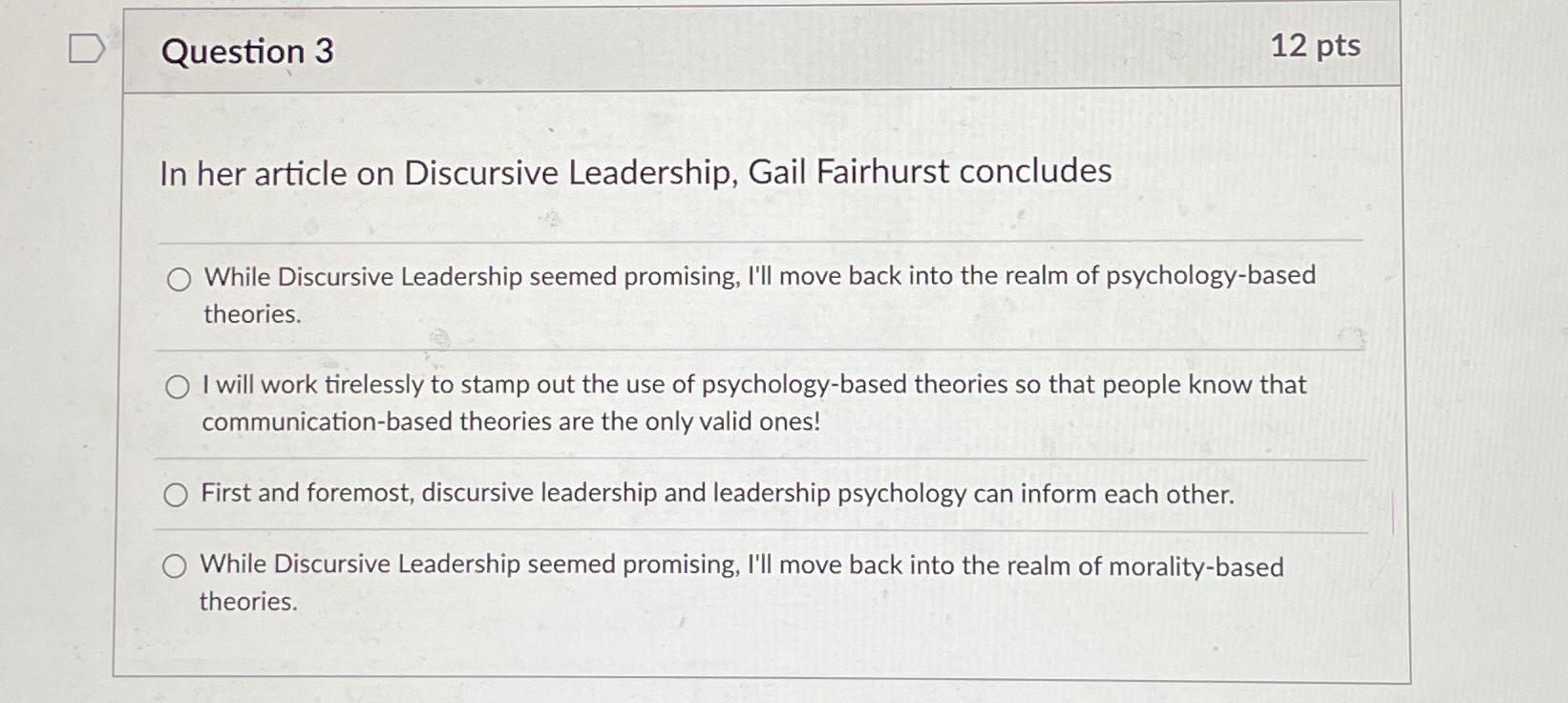 Solved Question 312ptsIn her article on Discursive | Chegg.com