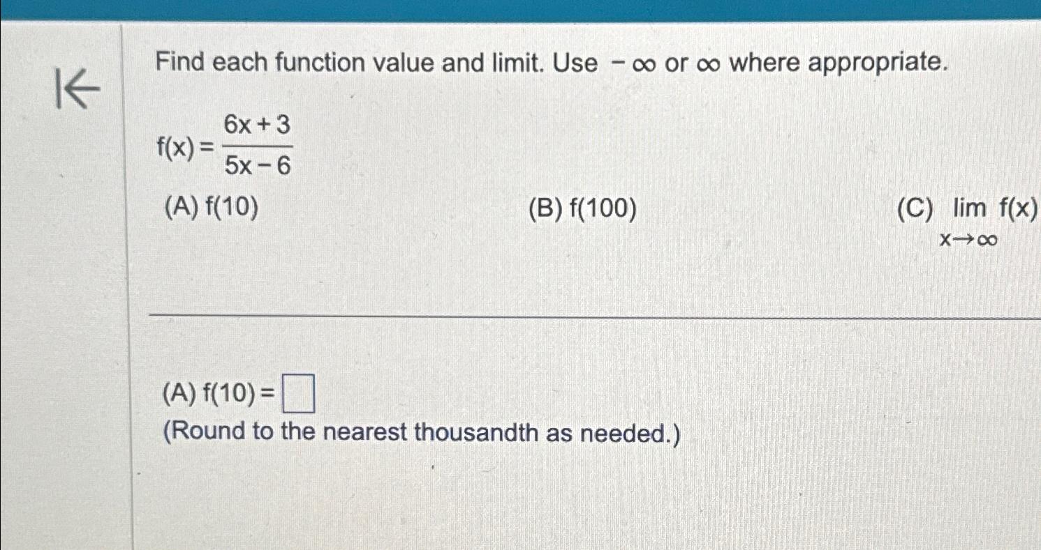 Solved Find each function value and limit. ﻿Use -∞ ﻿or ∞ | Chegg.com