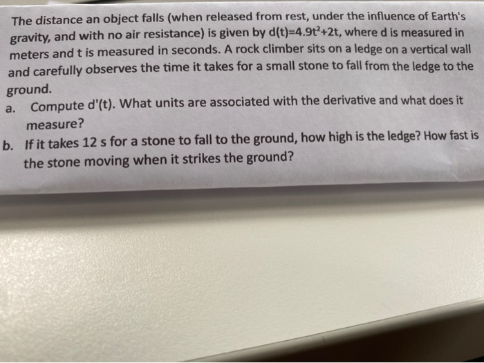 Solved The distance an object falls (when released from | Chegg.com