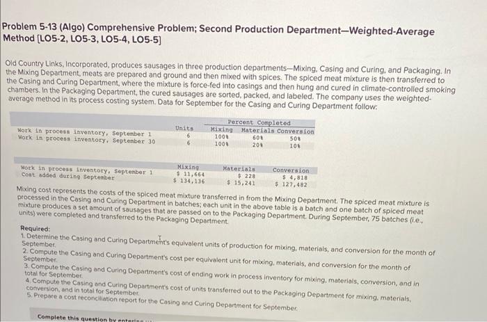 Solved Toblem 5-13 (Algo) Comprehensive Problem; Second | Chegg.com