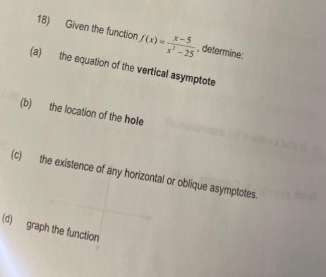 Solved 18) Given the function f(x)=x2−25x−5, determine: (a) | Chegg.com